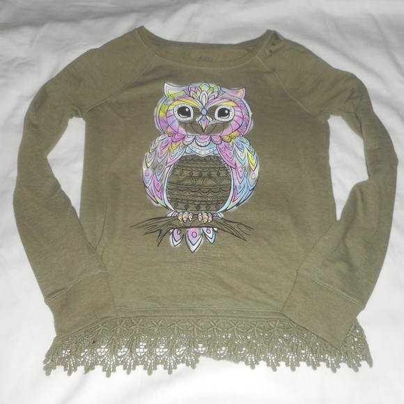 Justice | Shirts & Tops | Justice Owl Crochet Green Sweatshirt | Poshmark